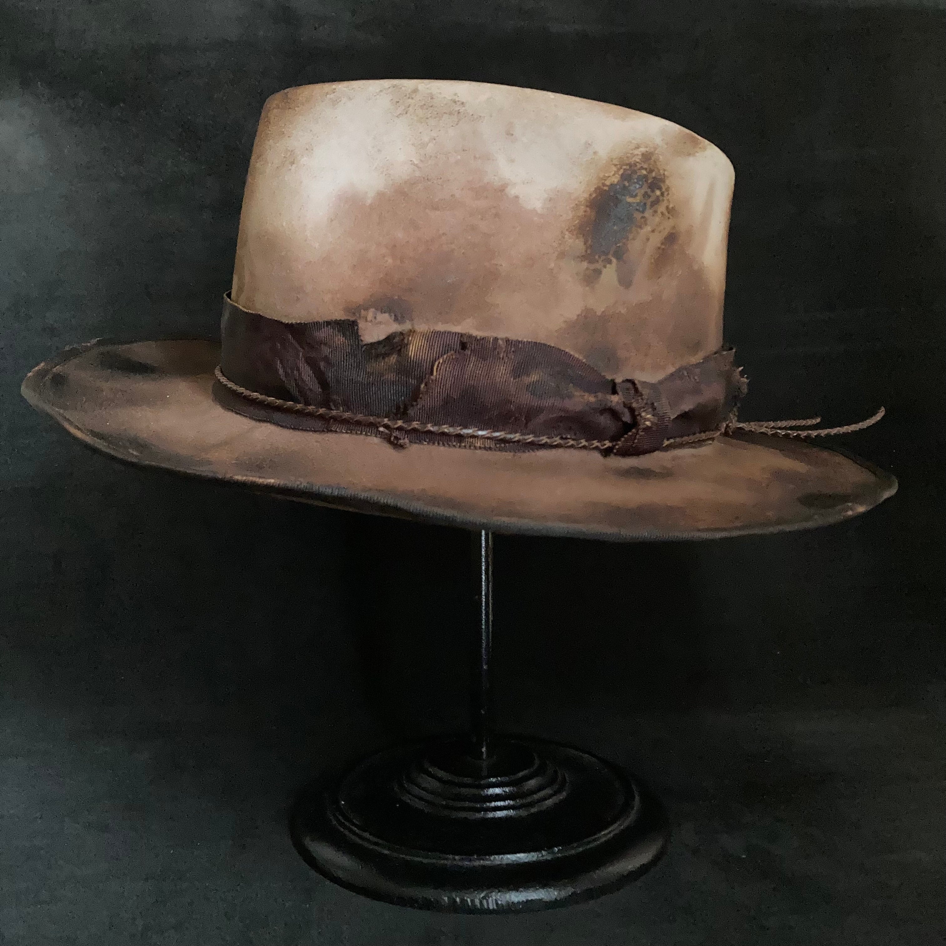 Hand-dyed brown fedora hat – triangles hat